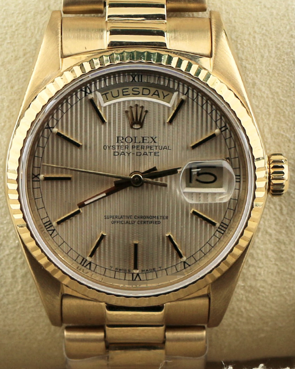1985 (8.7 Mil Serial) Rolex Day-Date 36MM Champagne "Tapestry" Dial Ye ...