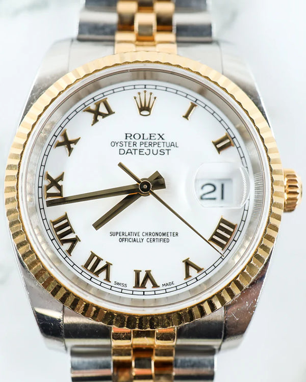 2004 (D Serial) Rolex Datejust 36MM White Dial Two-tone Jubilee Bracel ...