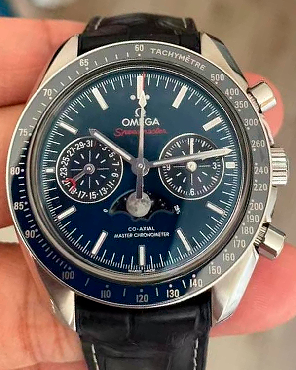 Omega Speedmaster Moonphase Moonwatch 44.25MM Blue Dial Leather Strap ...