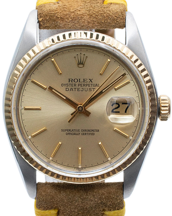 Rolex Datejust 36MM Champagne Dial Aftermarket Leather Strap (16013 ...