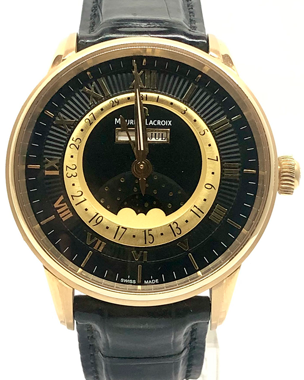 Maurice Lacroix Masterpiece Phase De Lune 40MM Black Dial Leather Stra ...