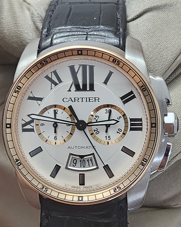 Cartier Calibre de Cartier Chronograph Rose Gold and Steel Silver Dial ...