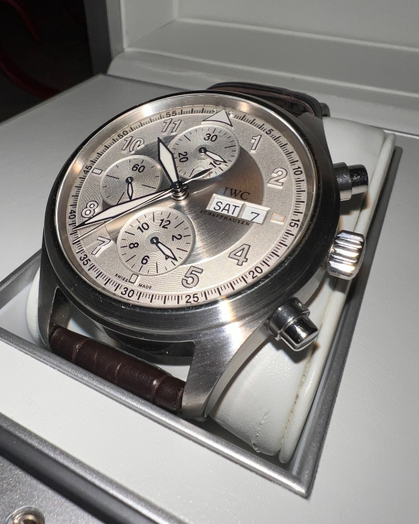 No Reserve - 2008 IWC Pilot Spitfire Chronograph 42MM Silver Dial Leat ...