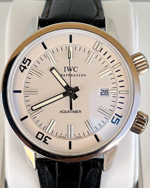 IWC Schaffhausen Aquatimer Automatic Vintage 44MM Silver Dial Leather ...
