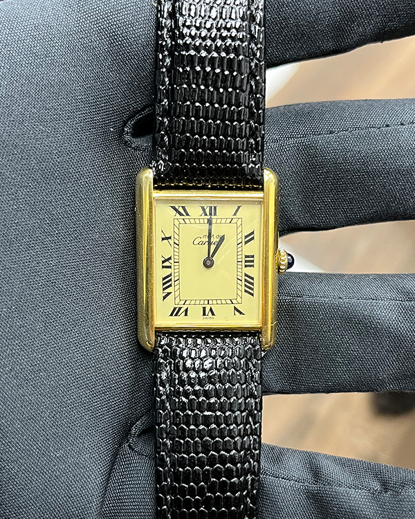 Cartier Tank Vermeil 20mm Champagne Dial Aftermarket Leather Strap (AS ...