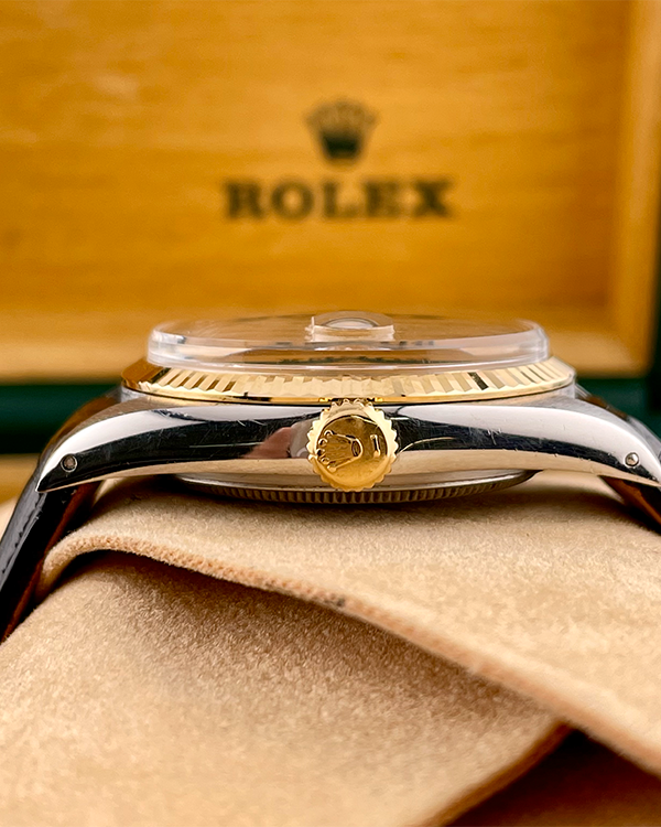 Rolex Datejust Vintage 36MM Linen Champagne Dial Leather Strap (16013 ...