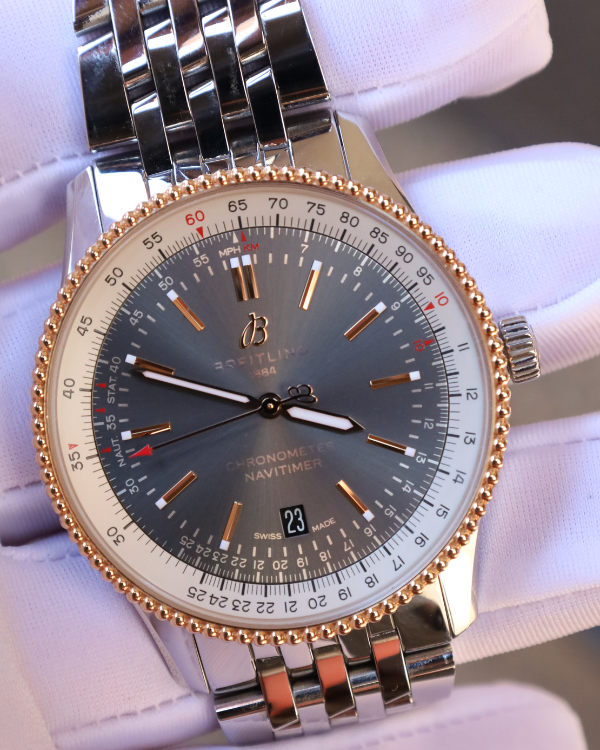 Breitling Navitimer 41MM Grey Dial 18K Red Gold 18k Red Gold Bezel Ste ...