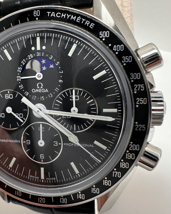 Omega Speedmaster Professional Moonwatch Moonphase 42MM Black Dial Lea ...