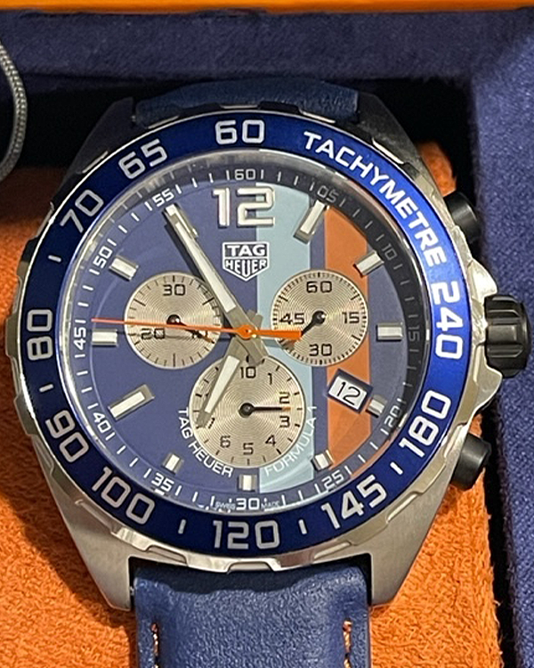 TAG Heuer Formula 1 Gulf Edition 43MM Blue Dial Leather Strap (CAZ101N ...