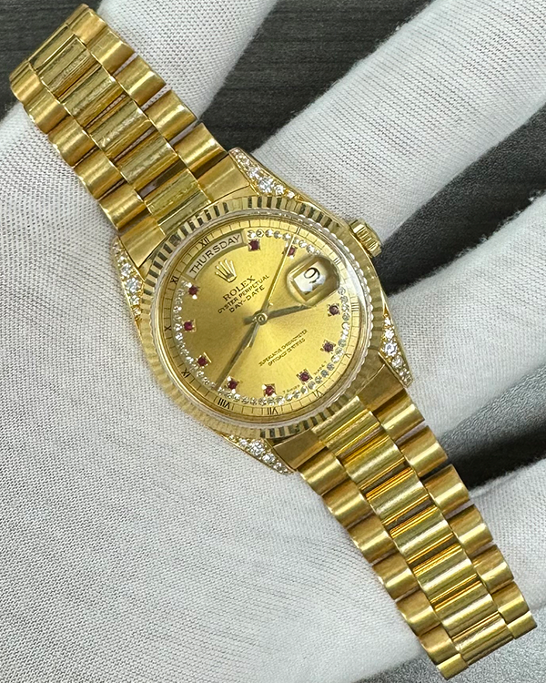 Rolex Day-Date 36MM Champagne Ruby String Dial President Bracelet (182 ...