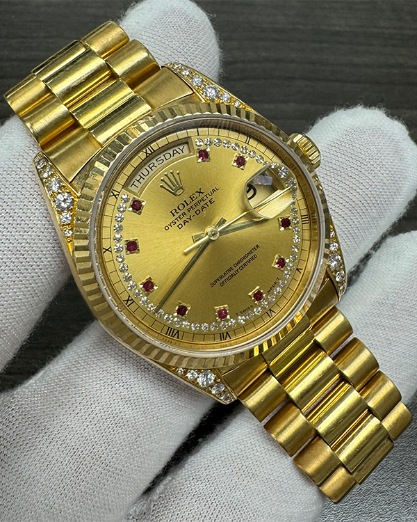 Rolex Day-Date 36MM Champagne Ruby String Dial President Bracelet (182 ...