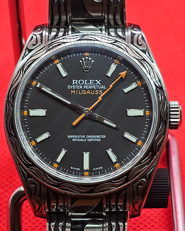 2009 (V Serial) Rolex Milgauss 40MM Aftermarket Engravings Black Dial ...
