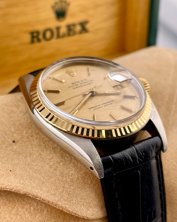 Rolex Datejust Vintage 36MM Linen Champagne Dial Leather Strap (16013 ...