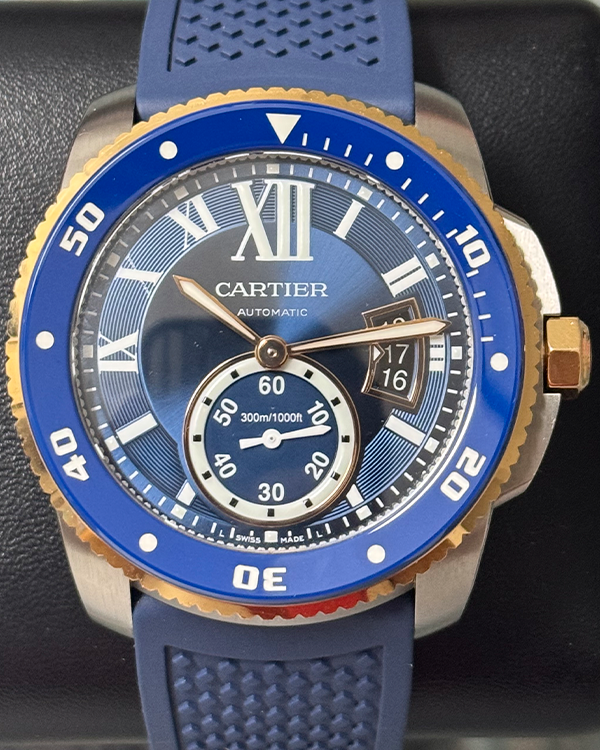 2019 Cartier Calibre de Cartier Diver 18K Pink Gold 42MM Blue Dial Rub ...