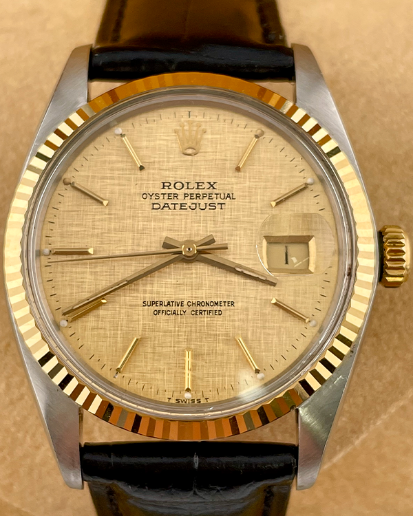 Rolex Datejust Vintage 36MM Linen Champagne Dial Leather Strap (16013 ...