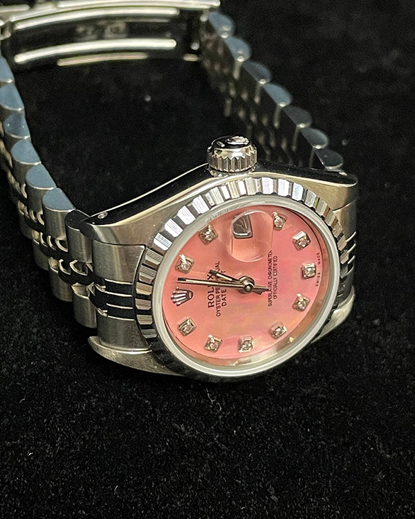 Rolex Lady-Datejust 26MM Aftermarket Pink Mother of Pearl Diamond Dial ...