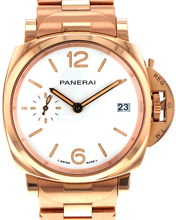 Panerai Luminor Due TuttoOro L. E. 38MM White Dial Rose Gold Bracelet ...