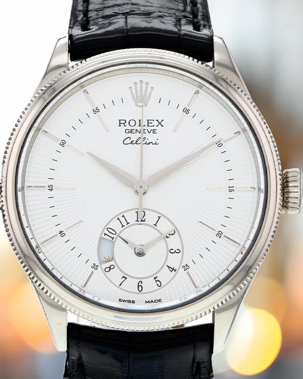Rolex Cellini Dual Time 39MM Silver Dial Leather Strap (50529) – Grailzee