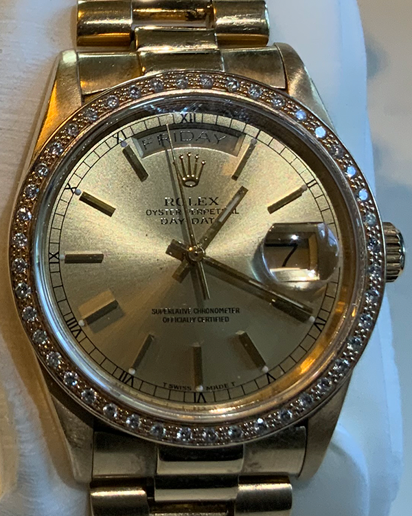 Rolex Day-Date 36MM Aftermarket Bezel Champagne Dial Yellow Gold Presi ...
