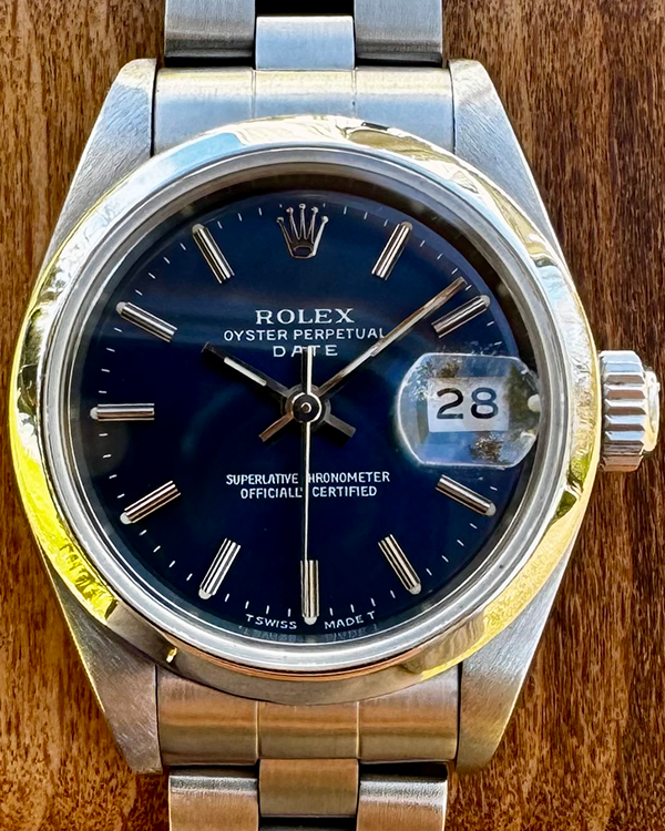 1998 (U - Serial) Rolex Oyster Perpetual Lady Date 26MM Blue Dial Oyst ...