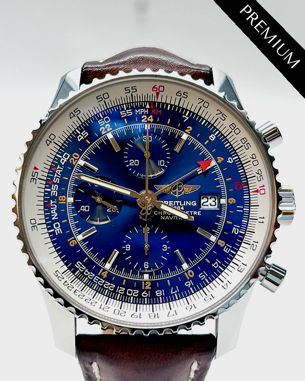 2005 Breitling Navitimer World GMT 46MM Blue Dial Leather Strap (A2432 ...