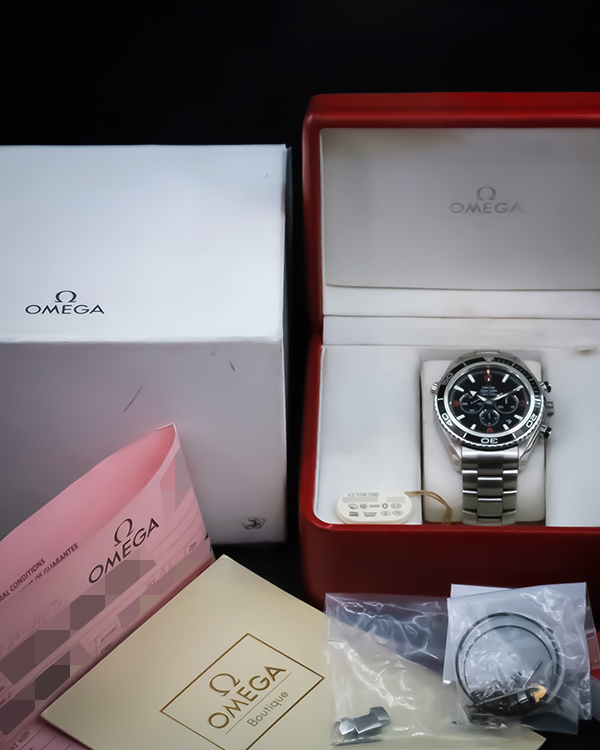 Omega Seamaster Planet Ocean Chronograph 45.5MM Black Dial Steel Brace ...