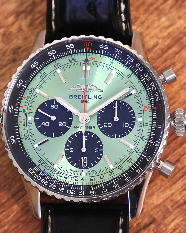 No Reserve - Breitling Navitimer 1 B01 Chronograph 43MM Green Dial Lea ...