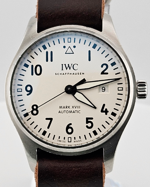 IWC Schaffhausen Pilot Mark XVIII 40MM Silver Dial Aftermarket Leather ...