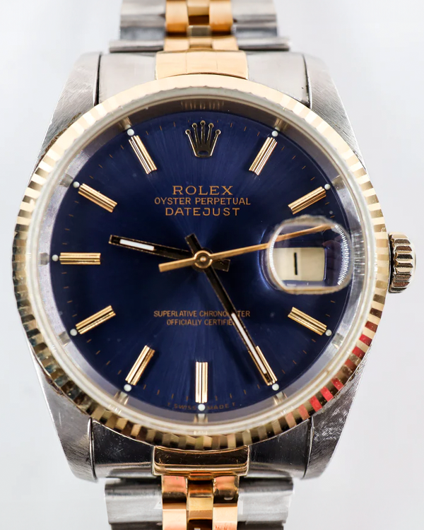 1988 (R Serial) Rolex Datejust 36MM Blue Dial Two-Tone Jubilee Bracele ...