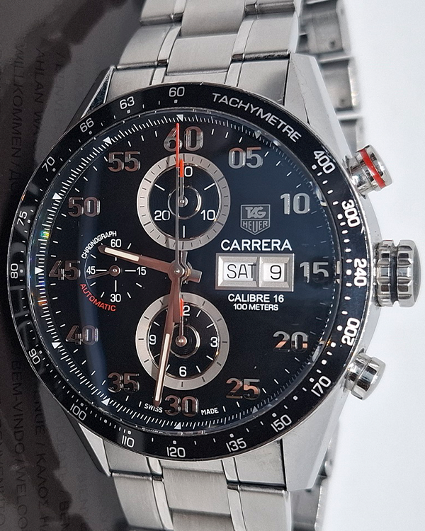 2014 Tag Heuer Carrera Chronograph 43MM Black Dial Steel Bracelet (CV2 ...