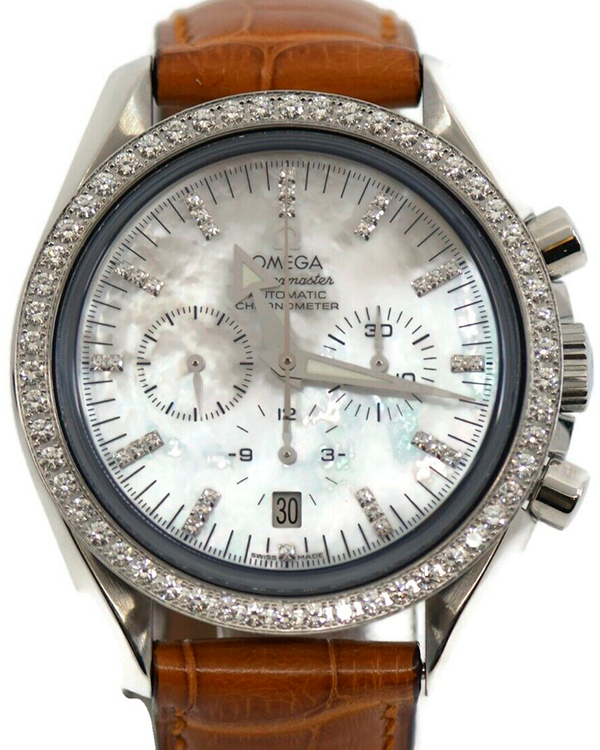 Omega Speedmaster "Broad Arrow" 42MM Mother of Pearl Dial Leather Stra ...