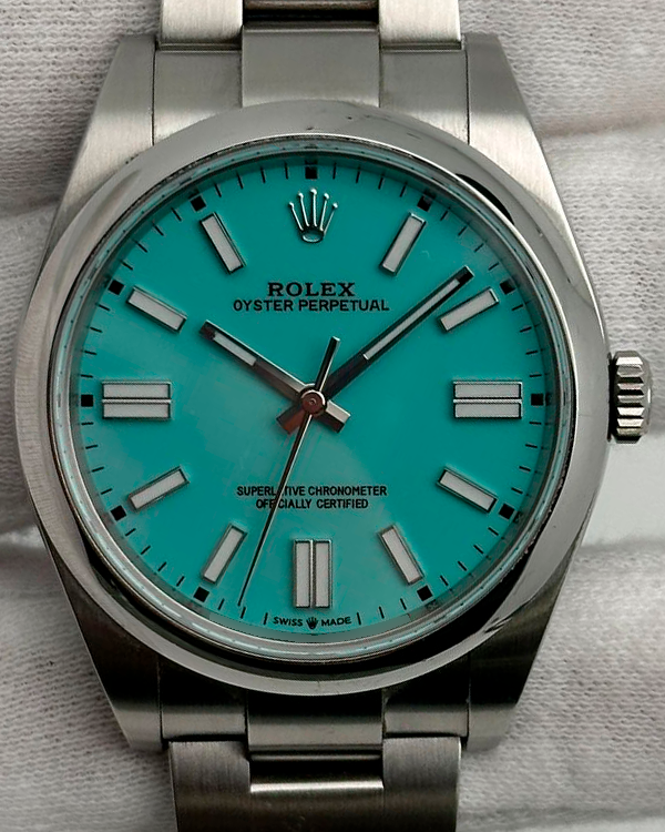 Rolex Oyster Perpetual 39MM Aftermarket Turquoise Blue Dial Oyster Bra ...