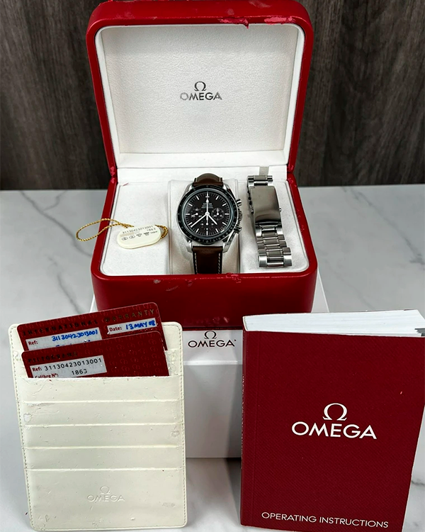 2008 Omega Speedmaster Moonwatch 42MM Chocolate Dial Leather Strap (31 ...