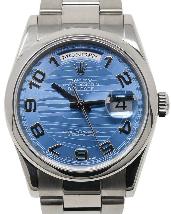 2006 (Z Serial) Rolex Day-Date 36MM Blue "Wave Motif" Dial Oyster Brac ...