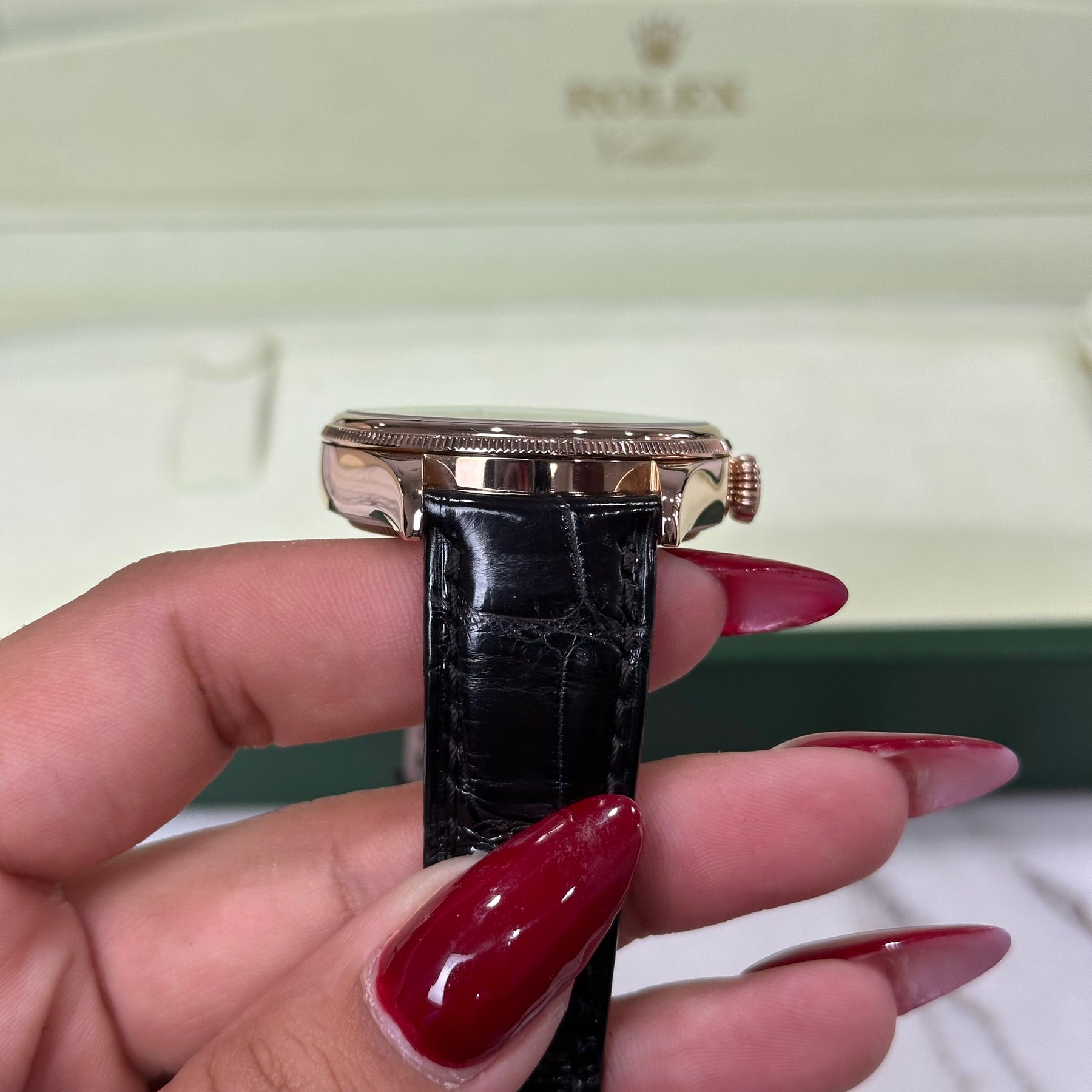 Rolex Cellini Dual Time 39MM Chocolate Dial Leather Strap (50525 ...