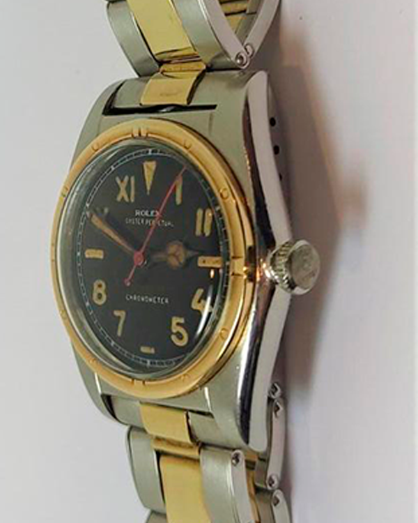1949 Rolex Bubble Back Vintage 32MM Black Dial Two-Tone Riveted Bracel ...