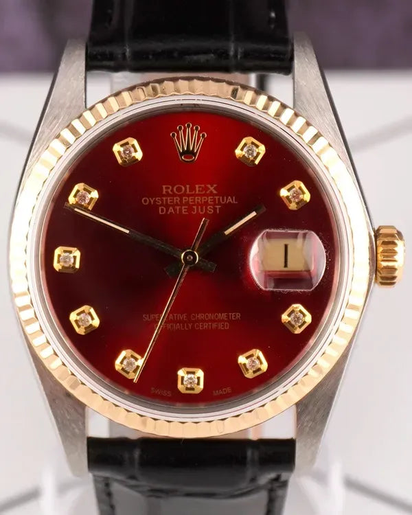 Rolex Datejust 36MM Aftermarket Red Dial Aftermarket Leather Strap (16 ...