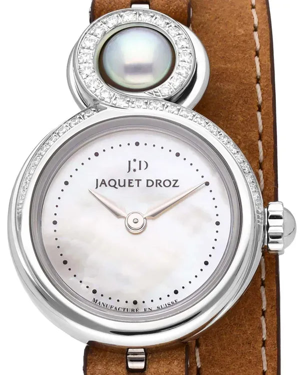 Jaquet Droz Petite Heure Minute Lady 8 25MM Mother of Pearl Dial Leath ...