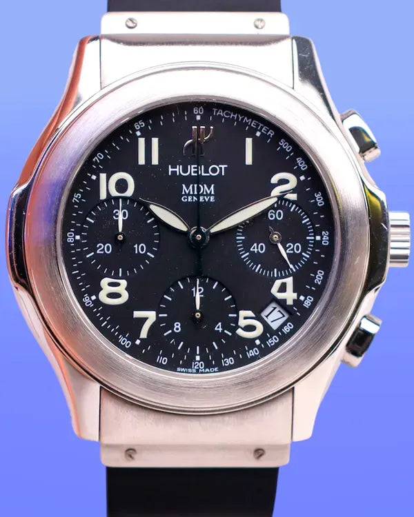 No Reserve - Hublot Classic MDM Chronograph 40MM Black Dial Rubber Str ...