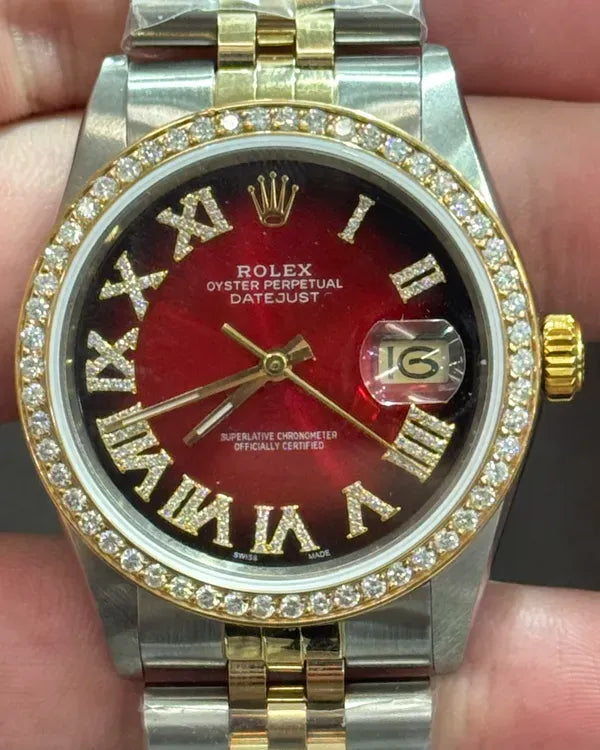 Rolex Datejust 36MM Aftermarket Red Dial Aftermarket Two-Tone Jubilee ...