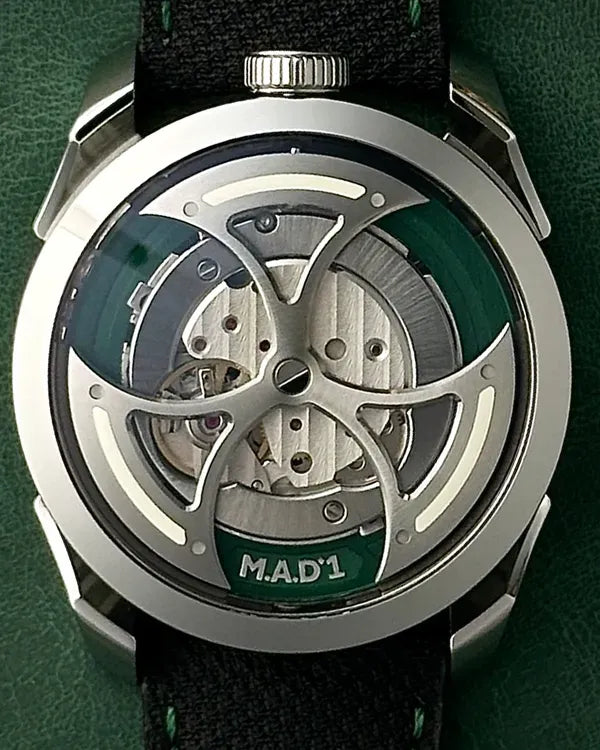 MB&F MAD Edition 1 Green 42MM Skeleton Dial Leather Strap (M.A.D. 1 ...