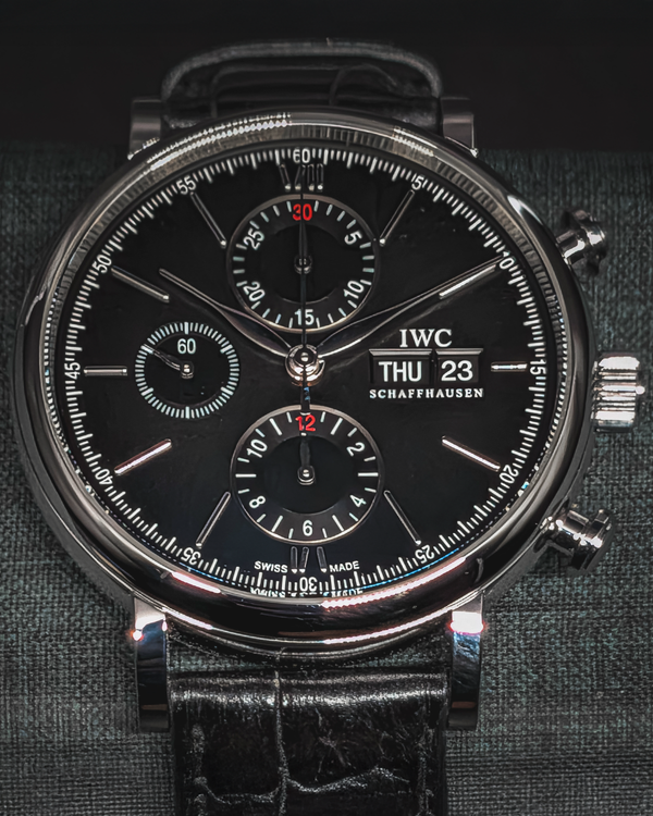 2019 IWC Schaffhausen Portofino Chronograph 42MM Black Dial Leather St ...