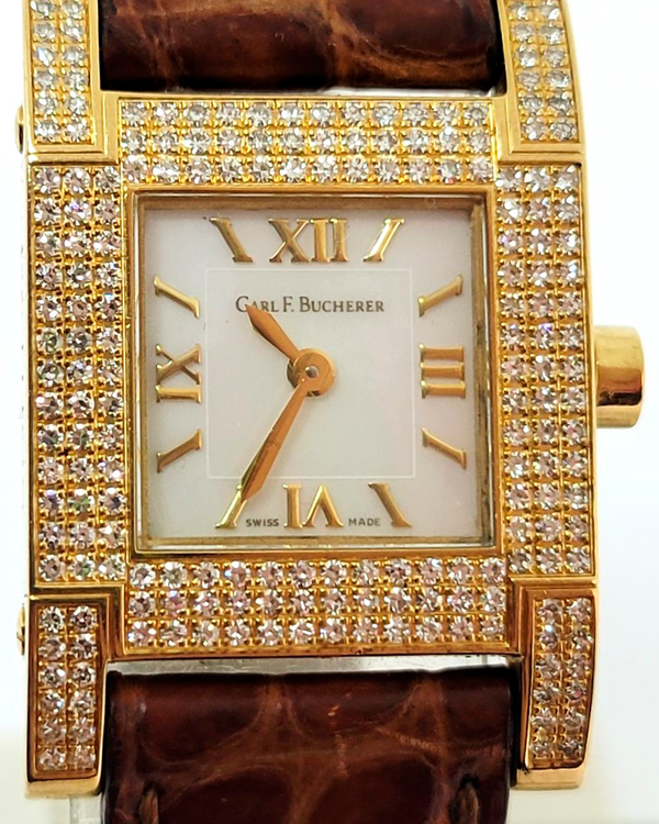 Carl F. Bucherer Pathos 21.5MM Quartz Mother of Pearl Dial Leather Str ...