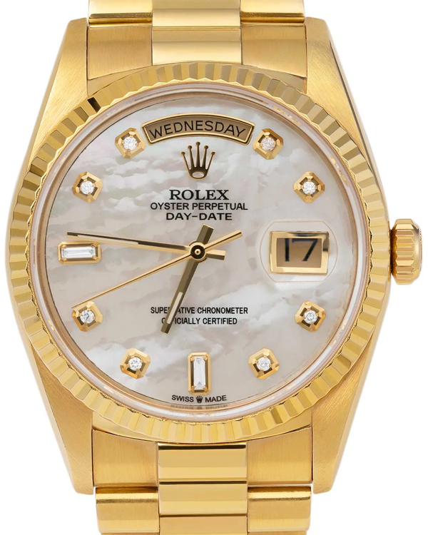 Rolex Day-Date 36MM Aftermarket Mother of Pearl Dial Yellow Gold Presi ...