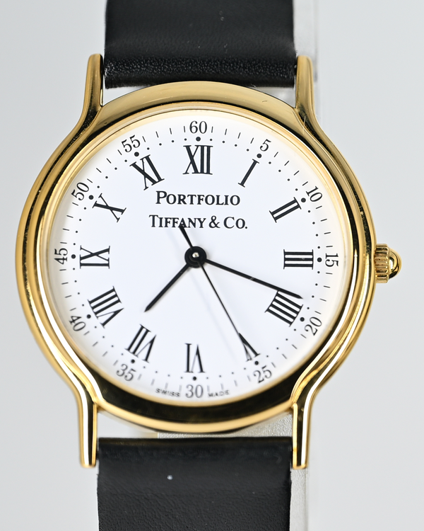 No Reserve - 2000 Tiffany & Co. Portfolio 32MM Quartz White Dial Leath ...