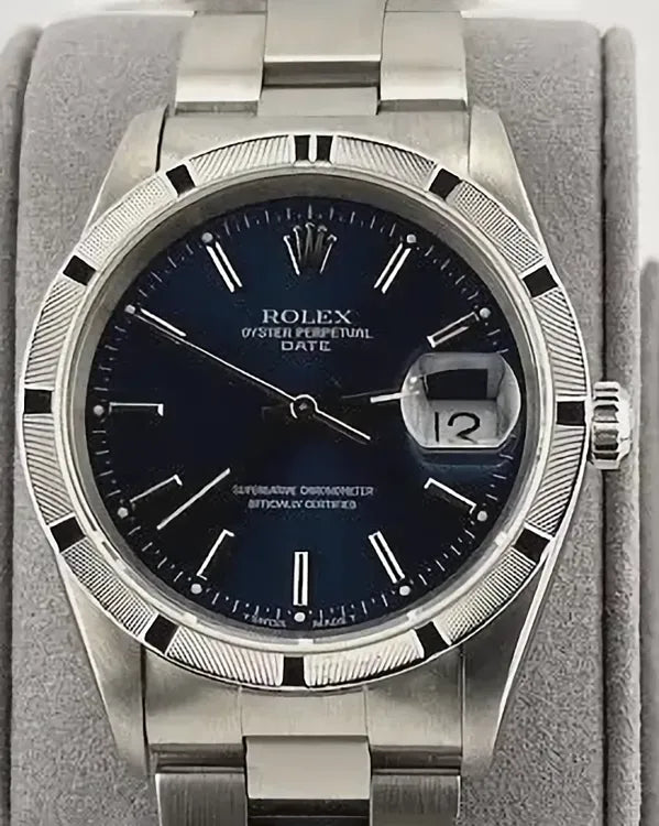 1997 (U Serial) Rolex Oyster Perpetual Date 34MM Blue Dial Oyster Brac ...