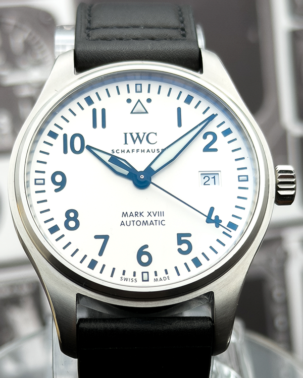 2022 IWC Schaffhausen Pilot Mark XVIII 40MM Silver Dial Leather Strap ...