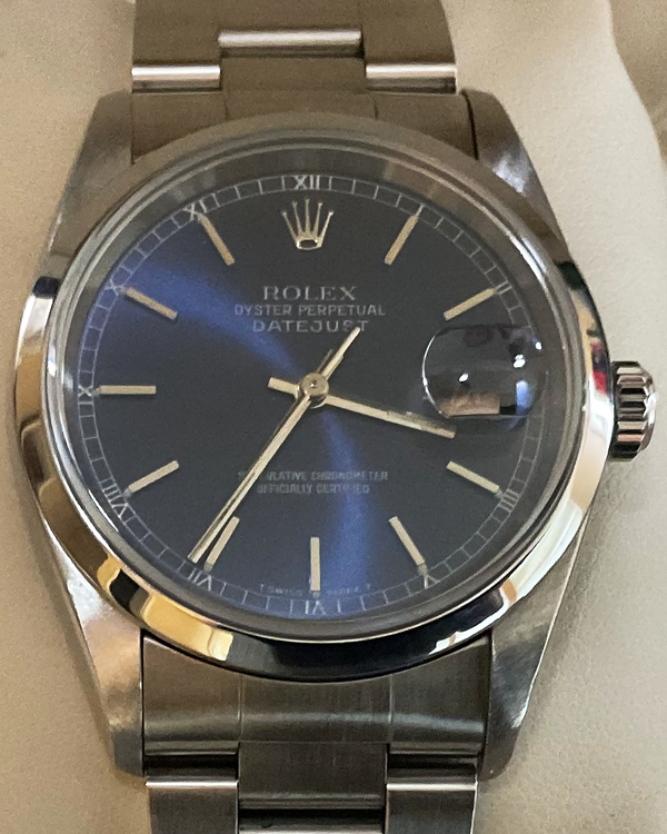 1997 (U Serial) Rolex Datejust 36MM Blue Dial Oyster Bracelet (16200 ...