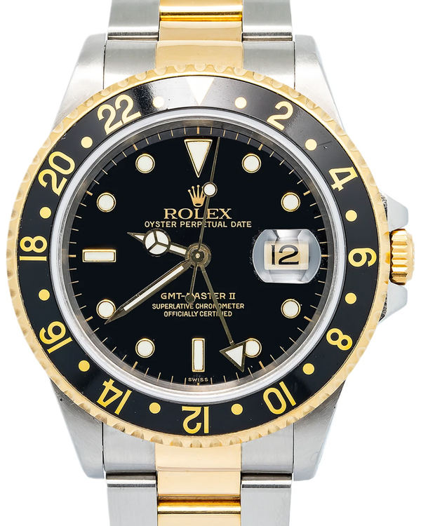 1997 (U Serial) Rolex GMT-Master II 40MM Black "Swiss Only" Dial Two-T ...