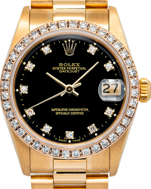 Rolex Datejust 31MM Black Dial Yellow Gold President Bracelet (68278 ...